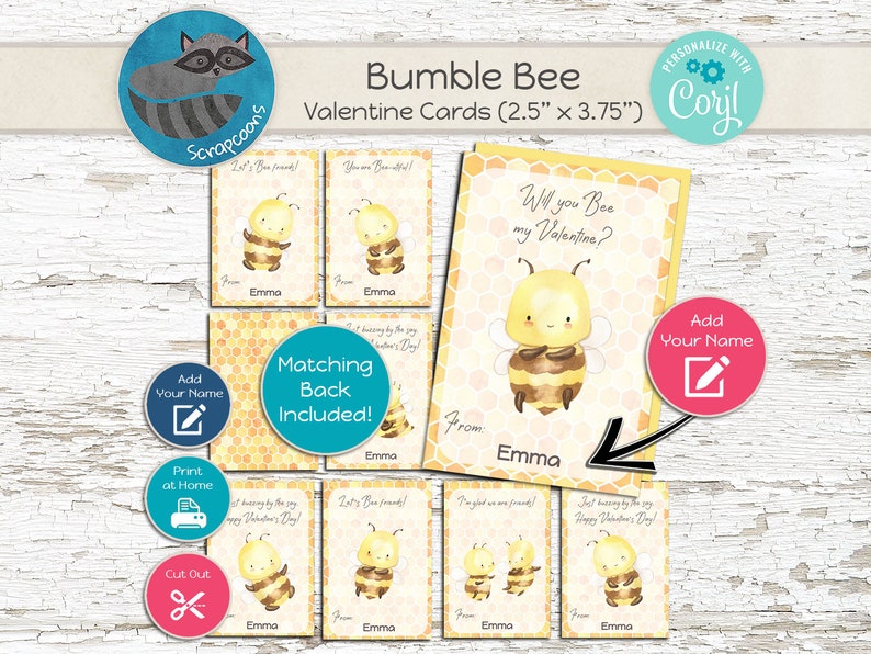 Cute Bee Mine Valentine Bumble Bee Cards - Edit With Corjl - Etsy