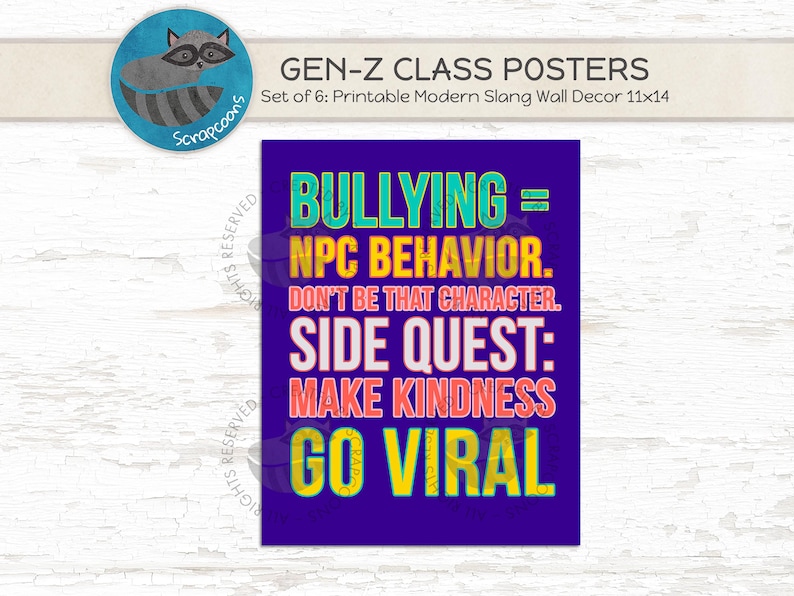 Gen Z Classroom Posters Set of 6: Funny Modern Slang Wall Decor 11x14 ...
