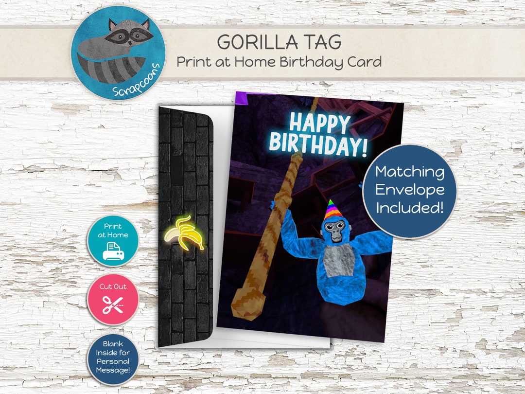 Gorilla Tag Birthday Card With Envelope, Print at Home Card - Etsy