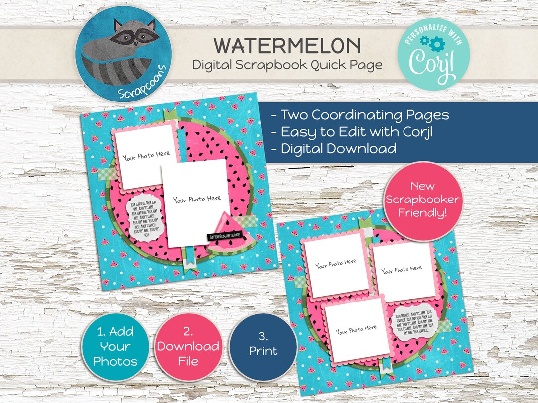 Watermelon Scrapbook Pages – Digital Summer Picnic Double Layout for ...