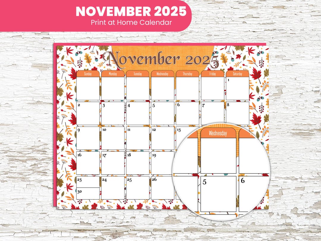 November 2025 Printable Calendar – Kids Classroom Homeschool PDF & JPG ...