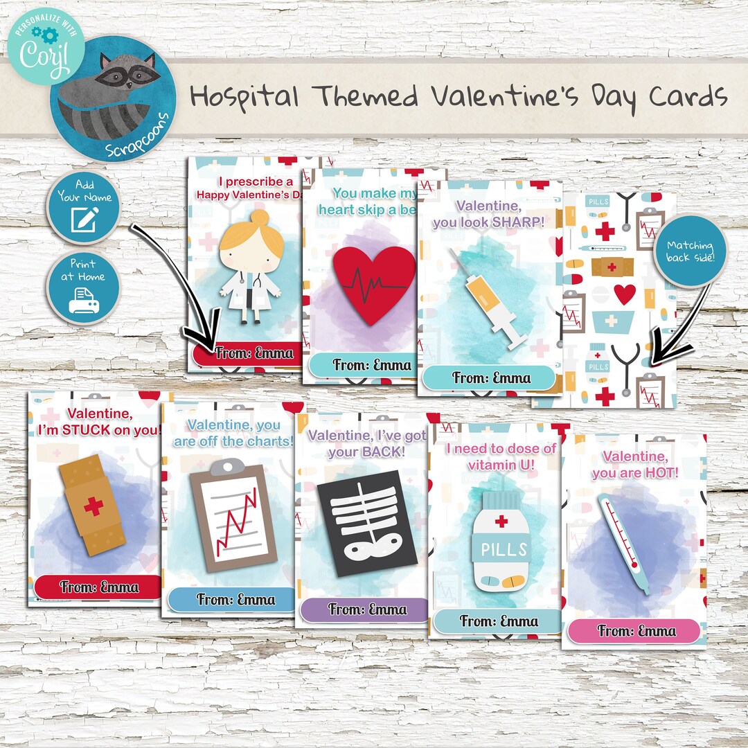 Hospital Valentine's Day Cards Print at Home Digital - Etsy