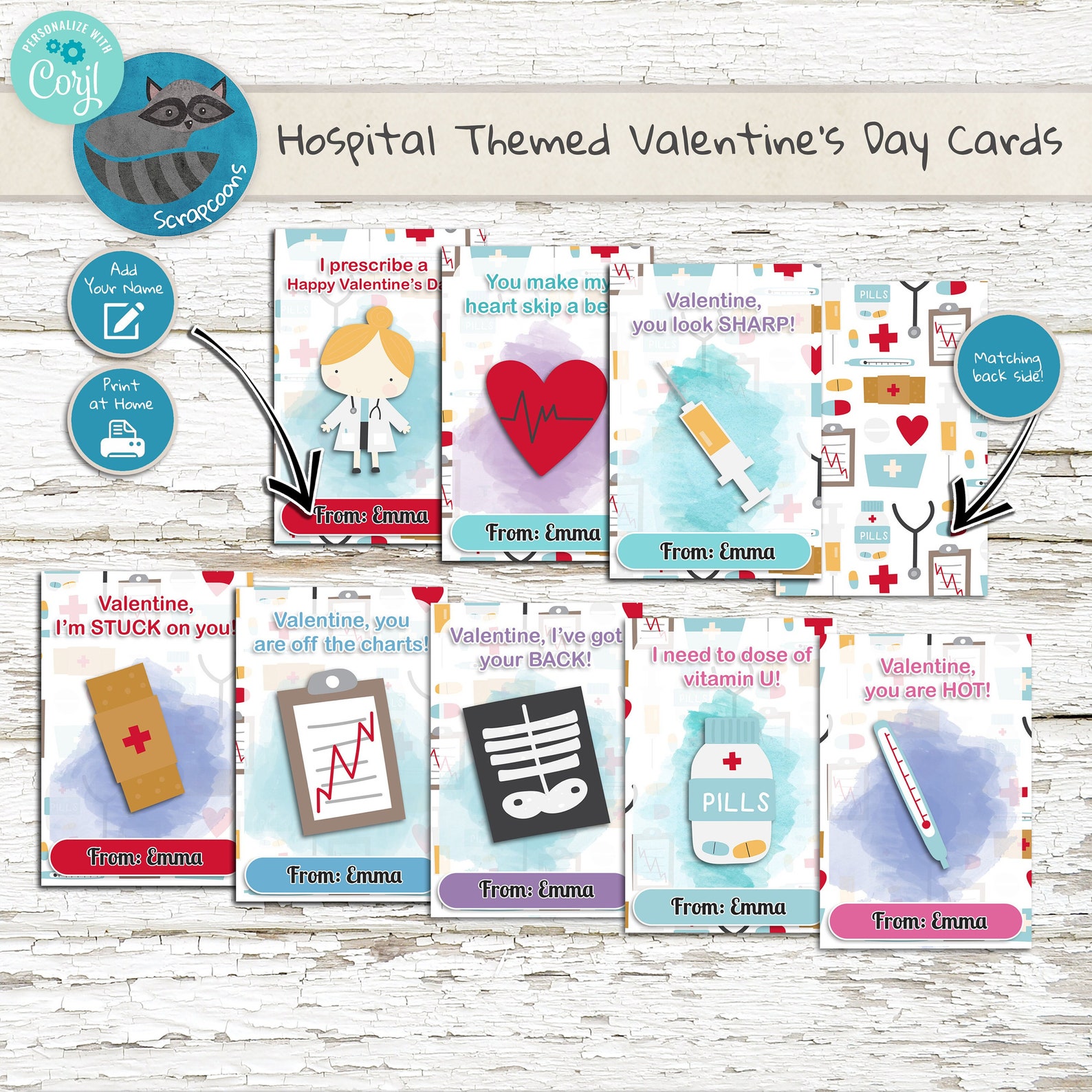 Hospital Valentine's Day Cards Print at Home Digital - Etsy