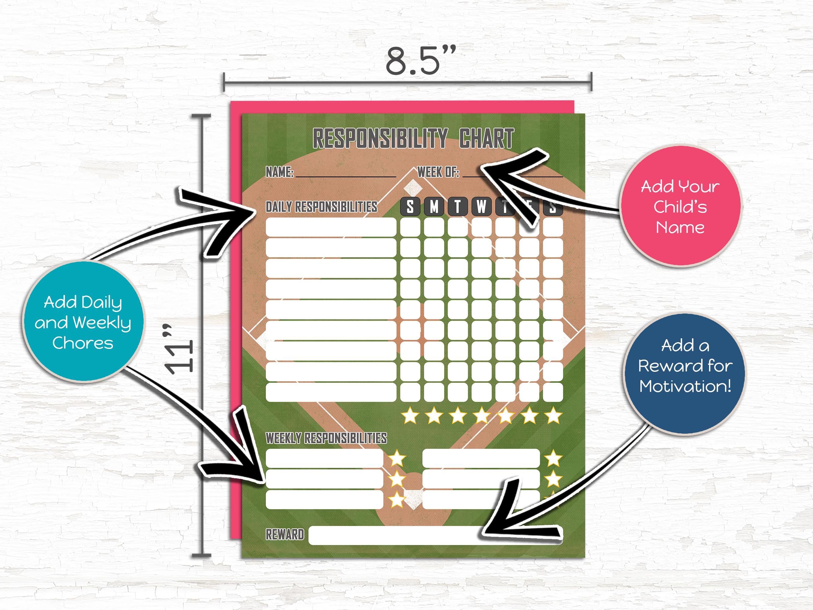 Baseball Chore Chart for Kids: Editable Daily Routine PDF Tracker - Etsy