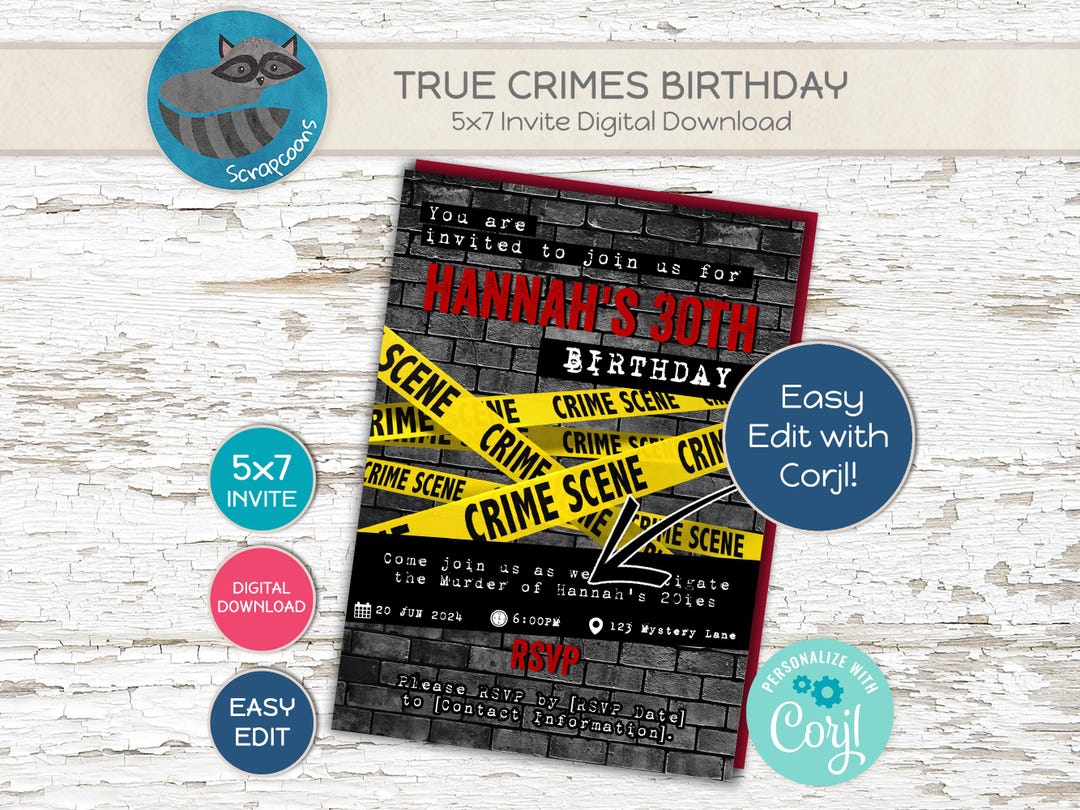 True Crime Birthday Invitation 5x7 - Editable Instant Download - Crime ...