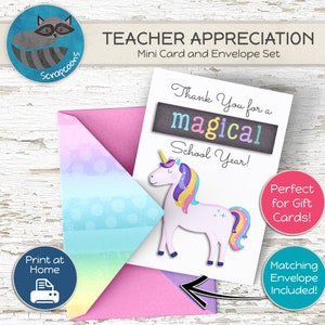 Card With Envelope Teacher Appreciation Printable - Magical School Year ...