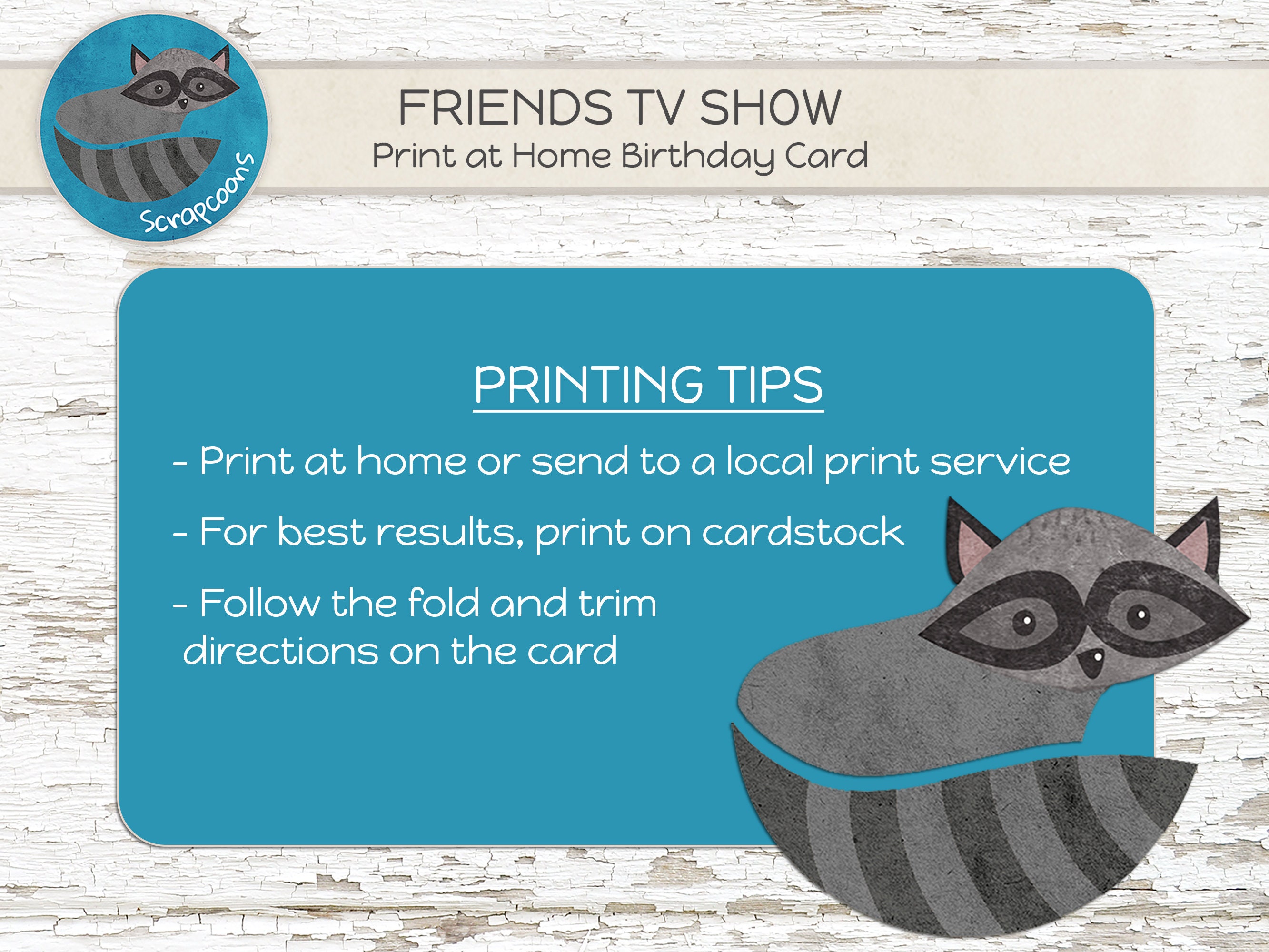 Friends TV Show Birthday Card and Envelope, Print at Home Greeting Card ...