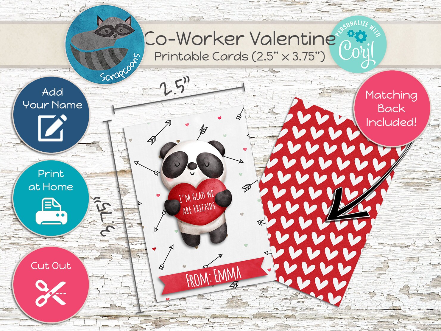 Panda Valentine's Day Cards Print at Home Digital Download, Customize ...