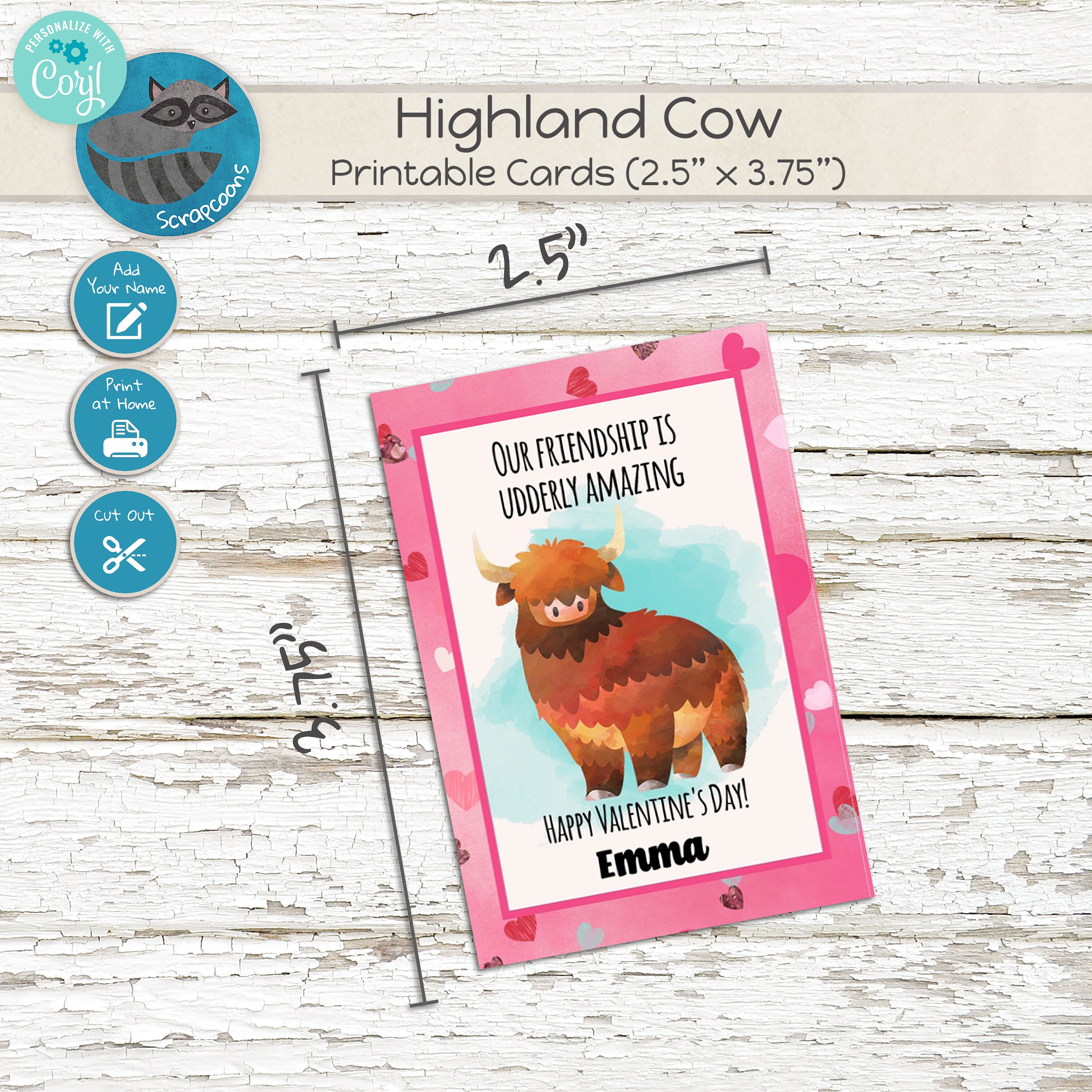Adorable Highland Cow Valentine's Day Card Printable - Etsy