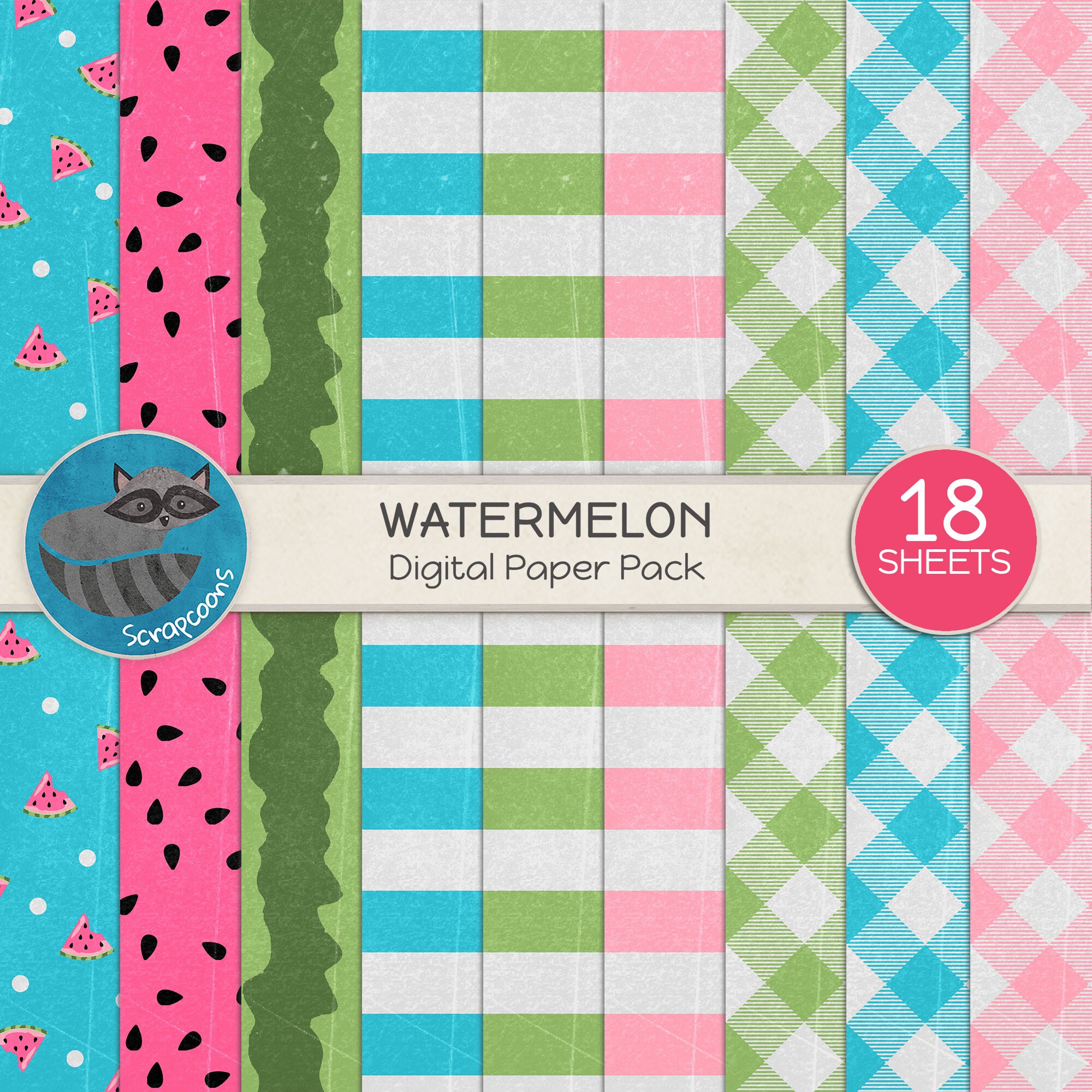 Sweet Watermelon Theme Digital Paper Set 18 Unique Patterns - Etsy