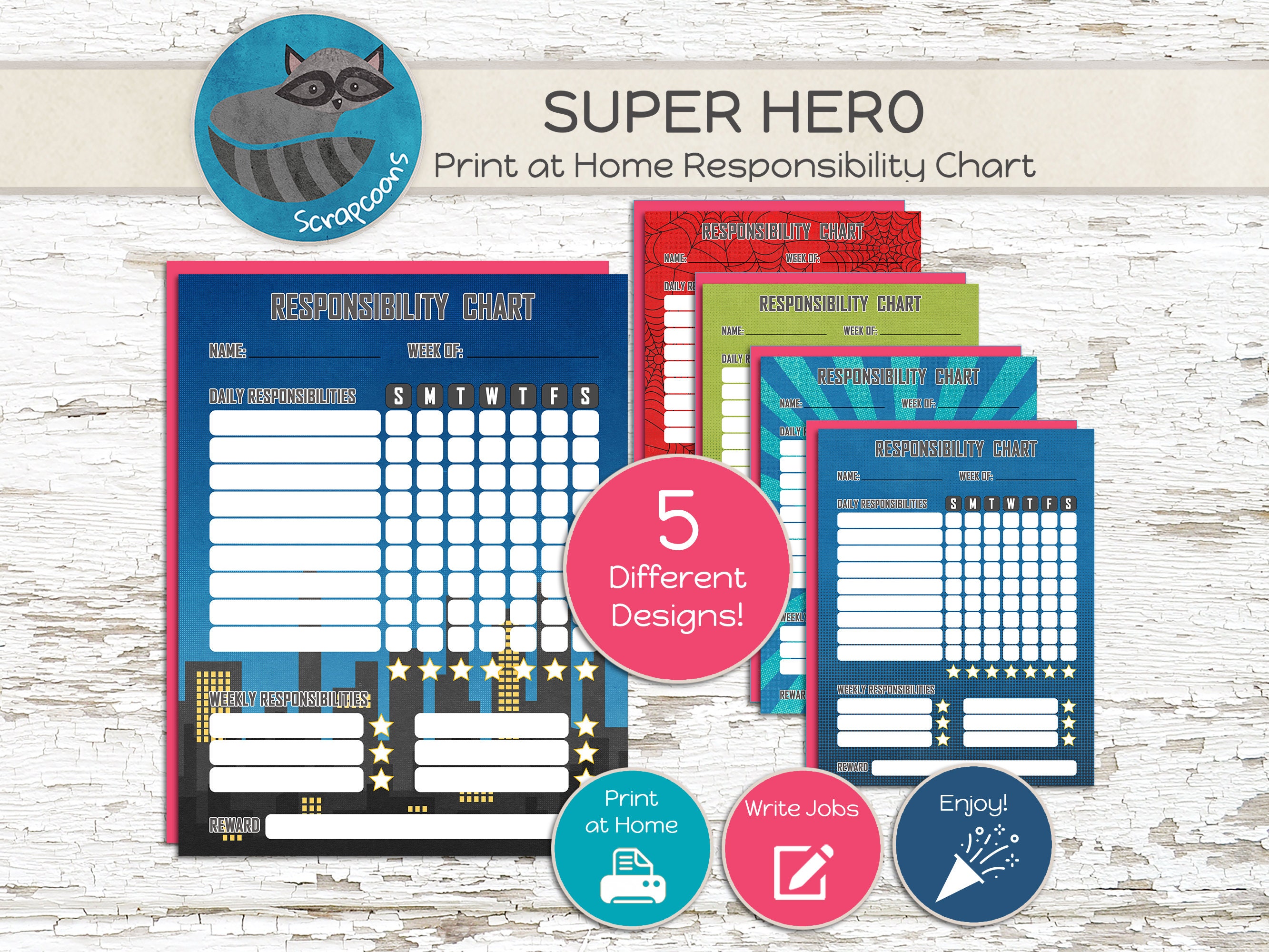 Superhero Chore Chart for Kids - Digital Download - Etsy