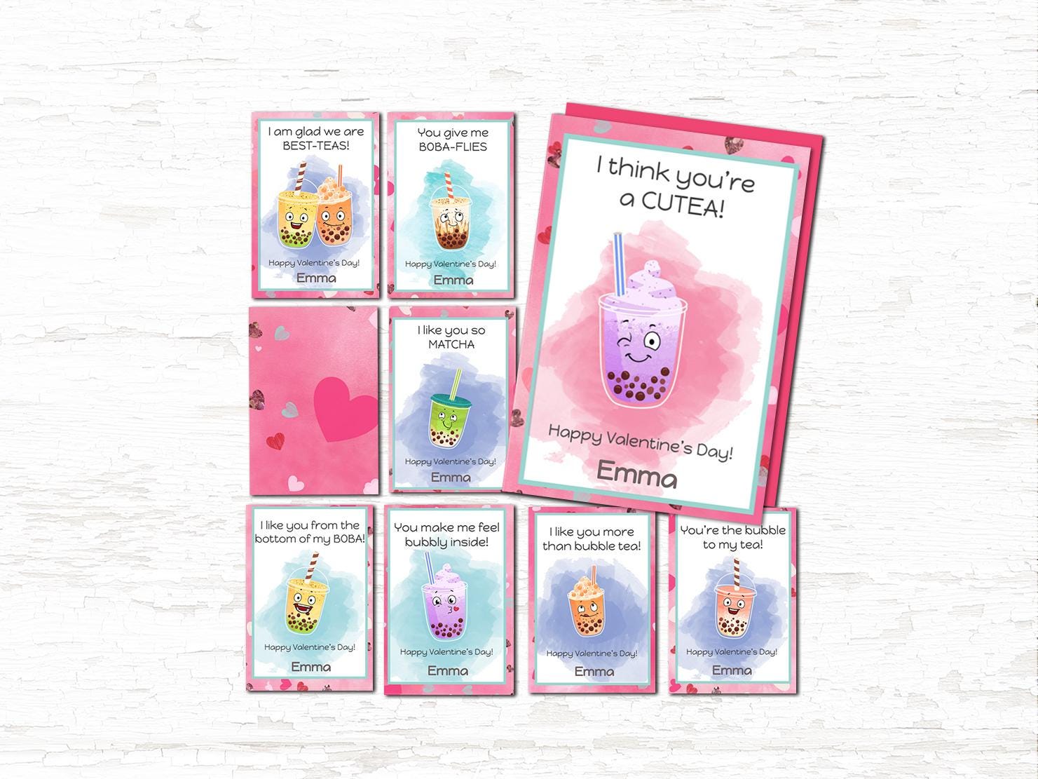 Boba Valentine's Day Cards - Instant Digital Download, Personalize With ...