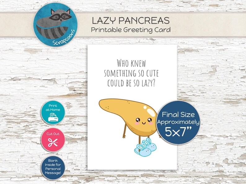 Lazy Pancreas Card - Printable Envelope Included - Etsy