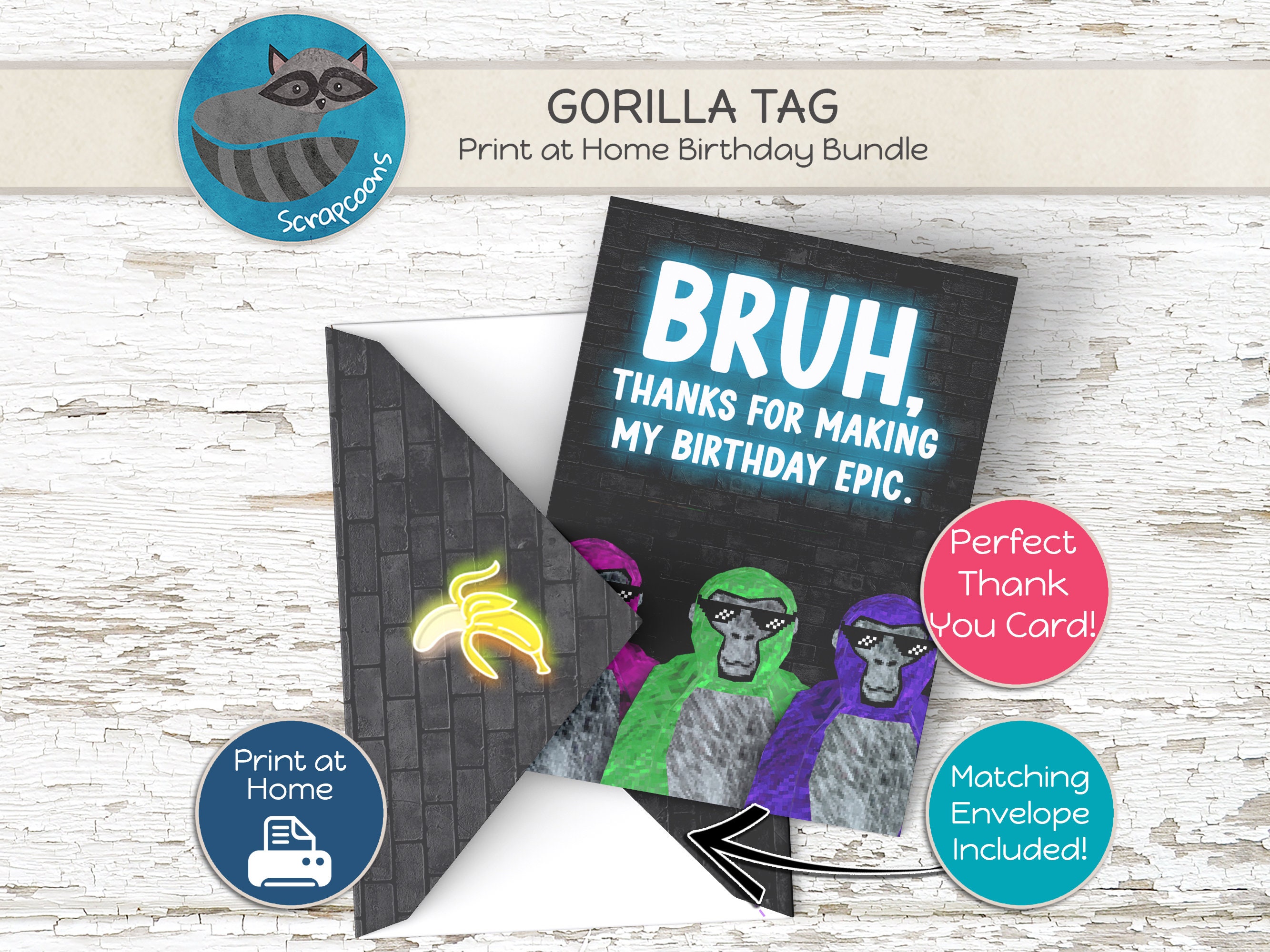 Gorilla Tag Birthday Bundle - Print at Home Invite, Water Bottle Labels ...