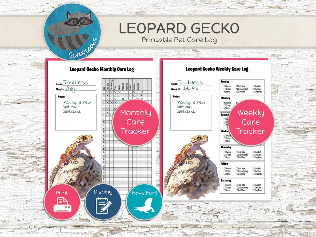 Leopard Gecko Care Logs | Weekly & Monthly Reptile Tracker Printables ...