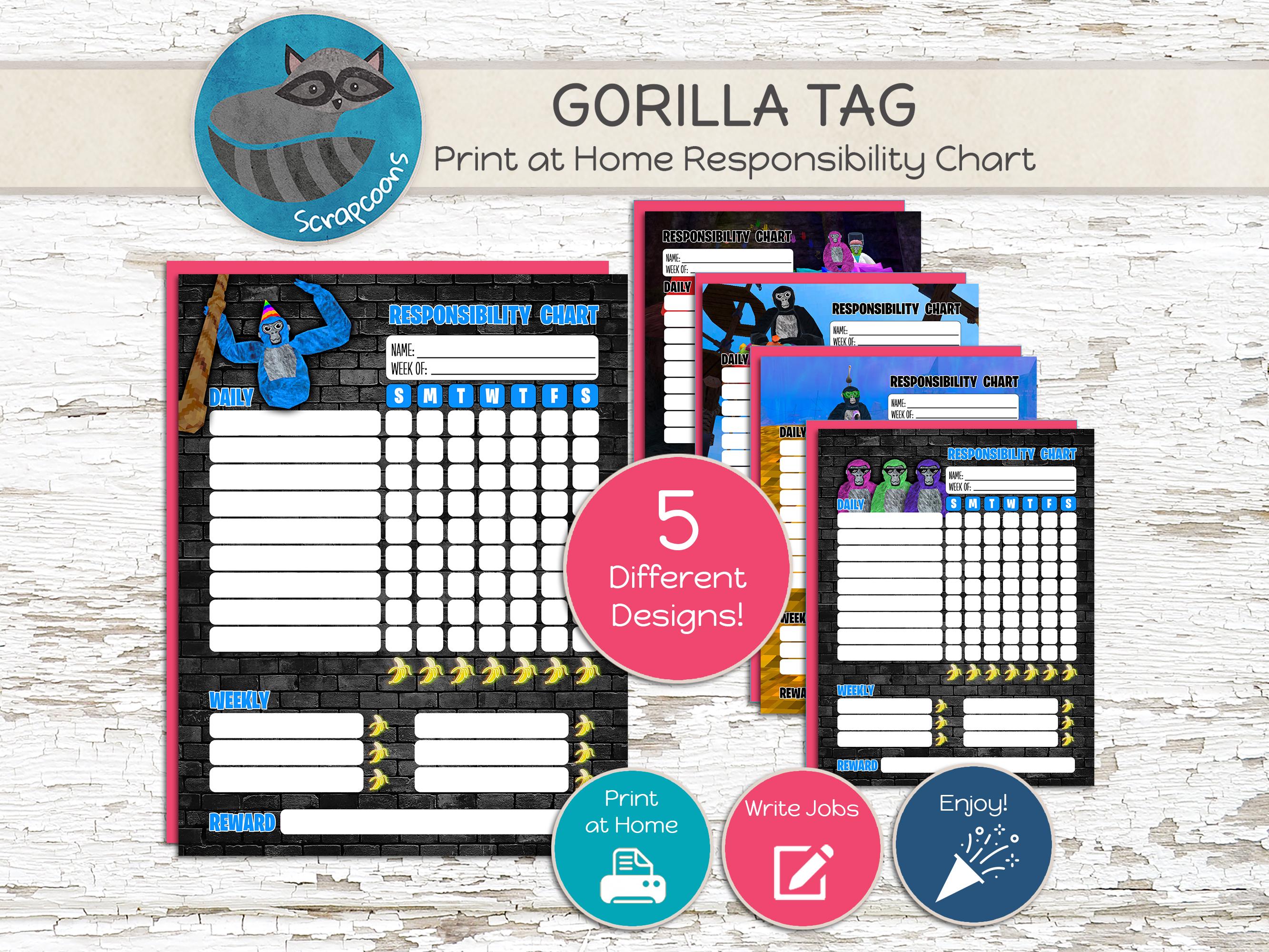 Gorilla Tag Chore Chart for Kids - Digital Download - Etsy