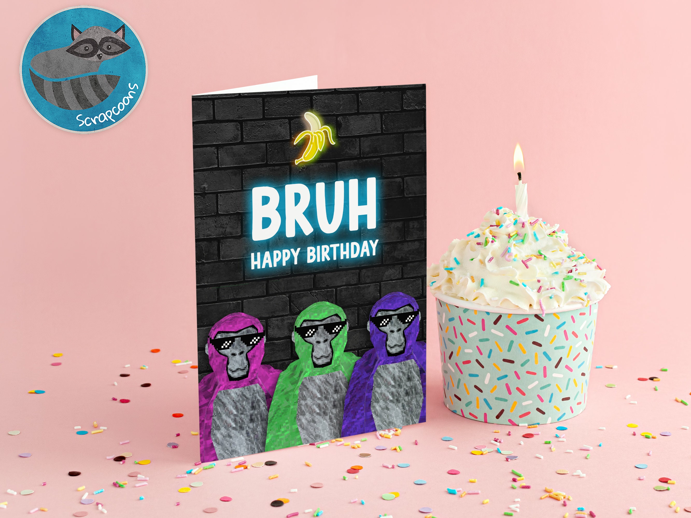 Gorilla Tag Birthday Card With Envelope, Print at Home Card - Etsy