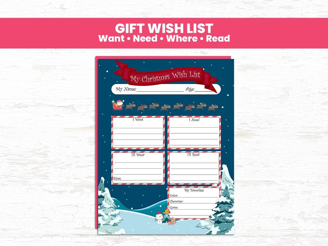 Christmas Wish List: Want, Need, Wear, Read for Kids Printable - Etsy