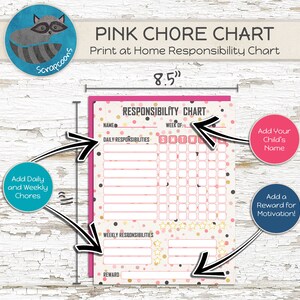 Adorable Pink Chore Chart for Kids - Etsy