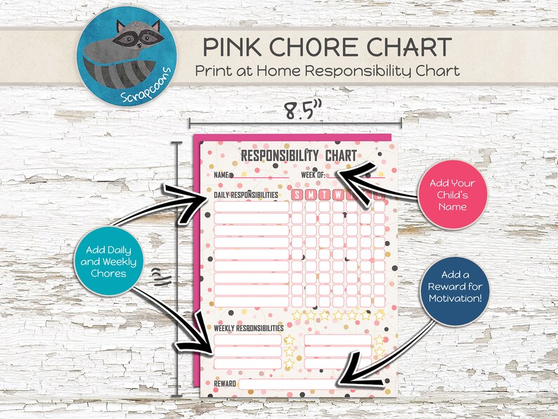 Adorable Pink Chore Chart for Kids - Etsy