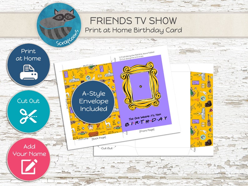Friends TV Show Birthday Card and Envelope, Print at Home Greeting Card ...