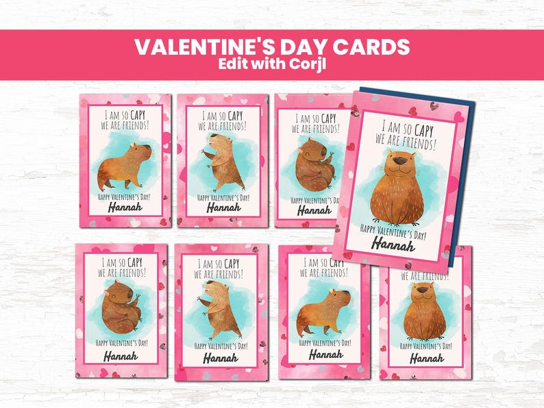Capybara Valentine’s Day Card, Printable Instant Download, Funny Animal ...