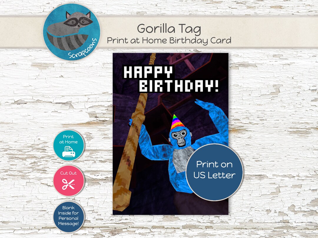 Gorilla Tag Birthday Card, Blue Print at Home Card - Etsy