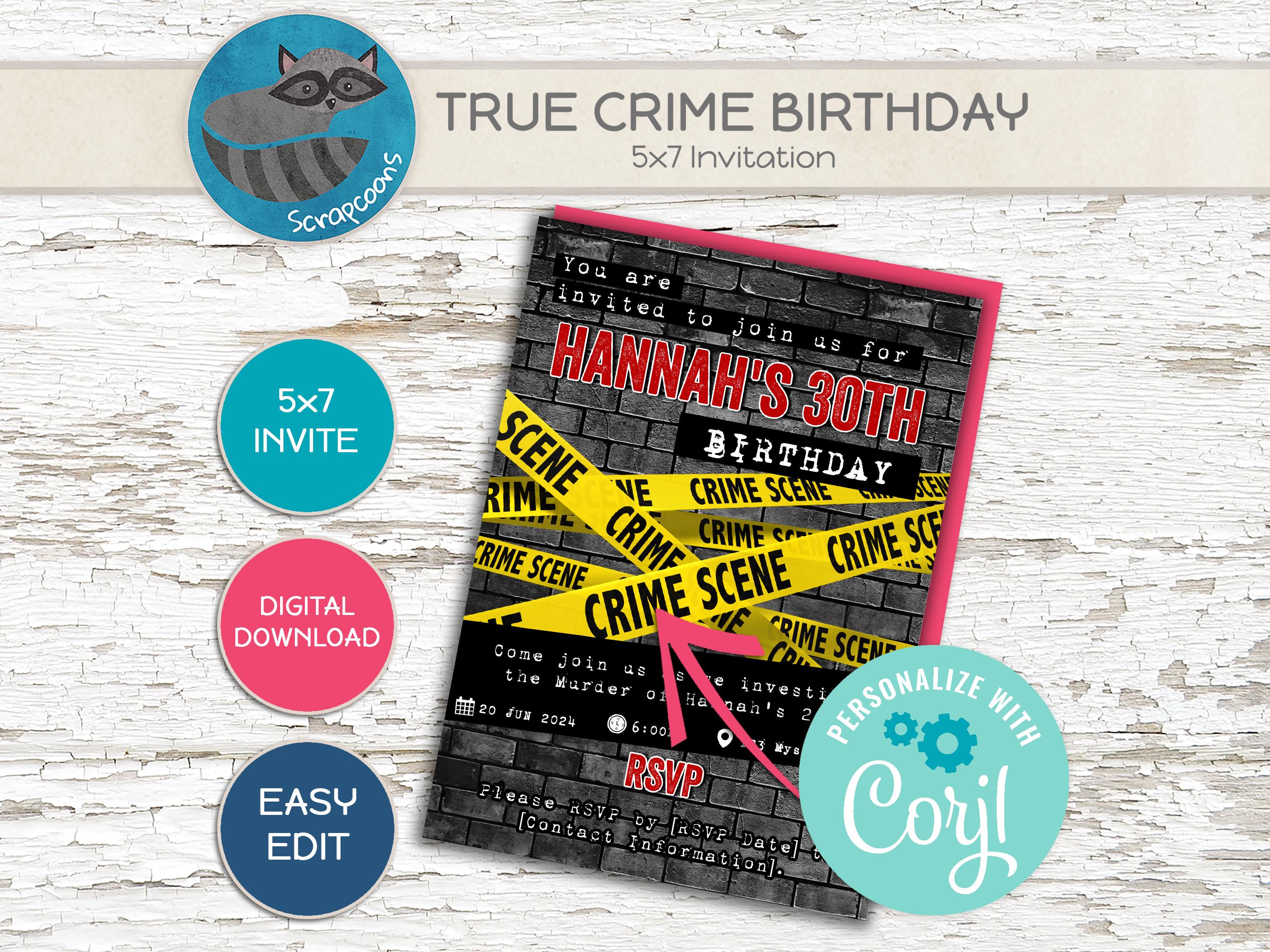 True Crime Birthday Invitation 5x7 - Editable Instant Download - Crime ...