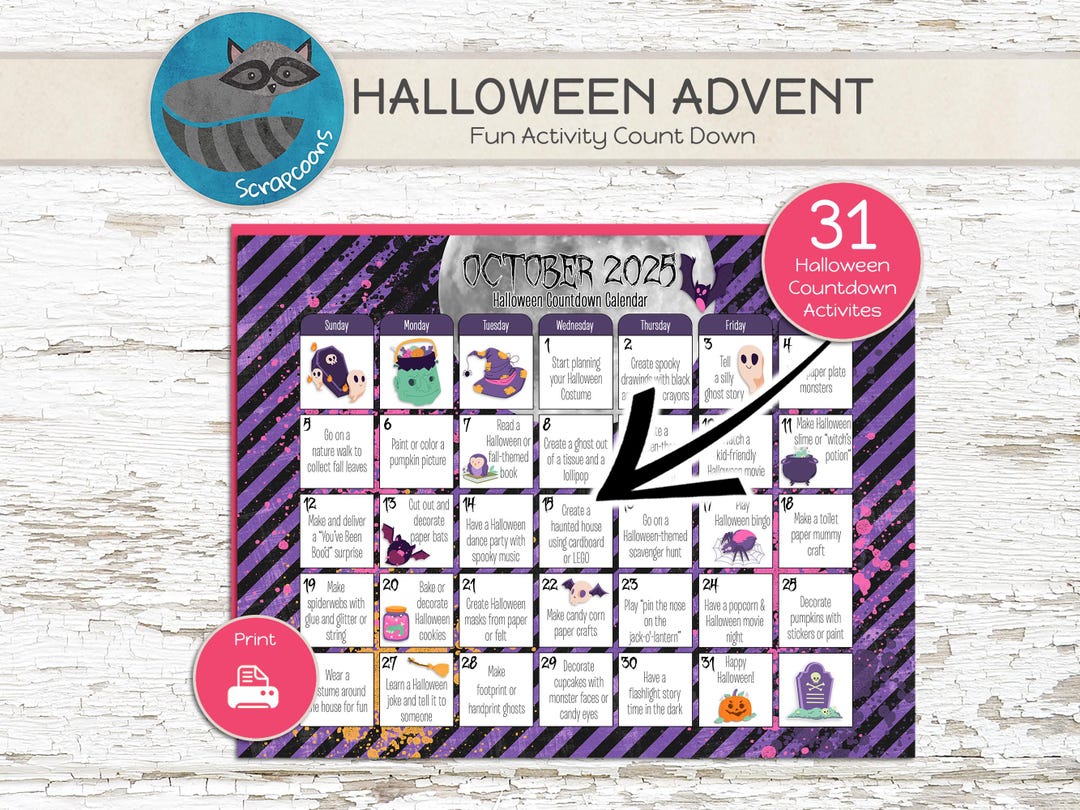 Halloween Countdown Calendar for Kids – 31 Day Activity Printable ...