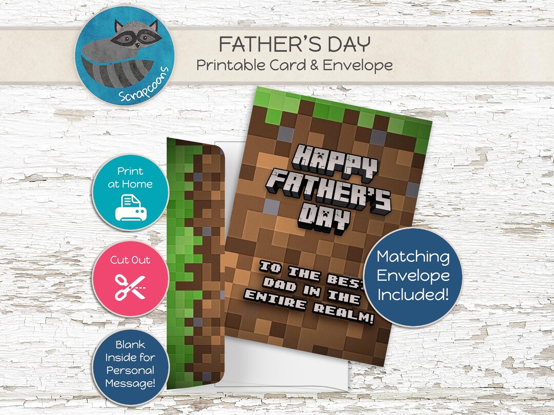 Father's Day Minecraft Card & Printable Envelope | Gamer Dad Gift ...