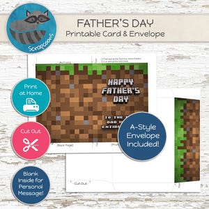 Father's Day Minecraft Card & Printable Envelope | Gamer Dad Gift ...