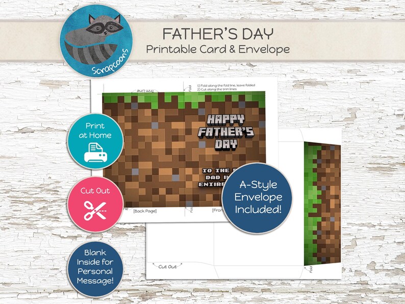 Father's Day Minecraft Card & Printable Envelope | Gamer Dad Gift ...