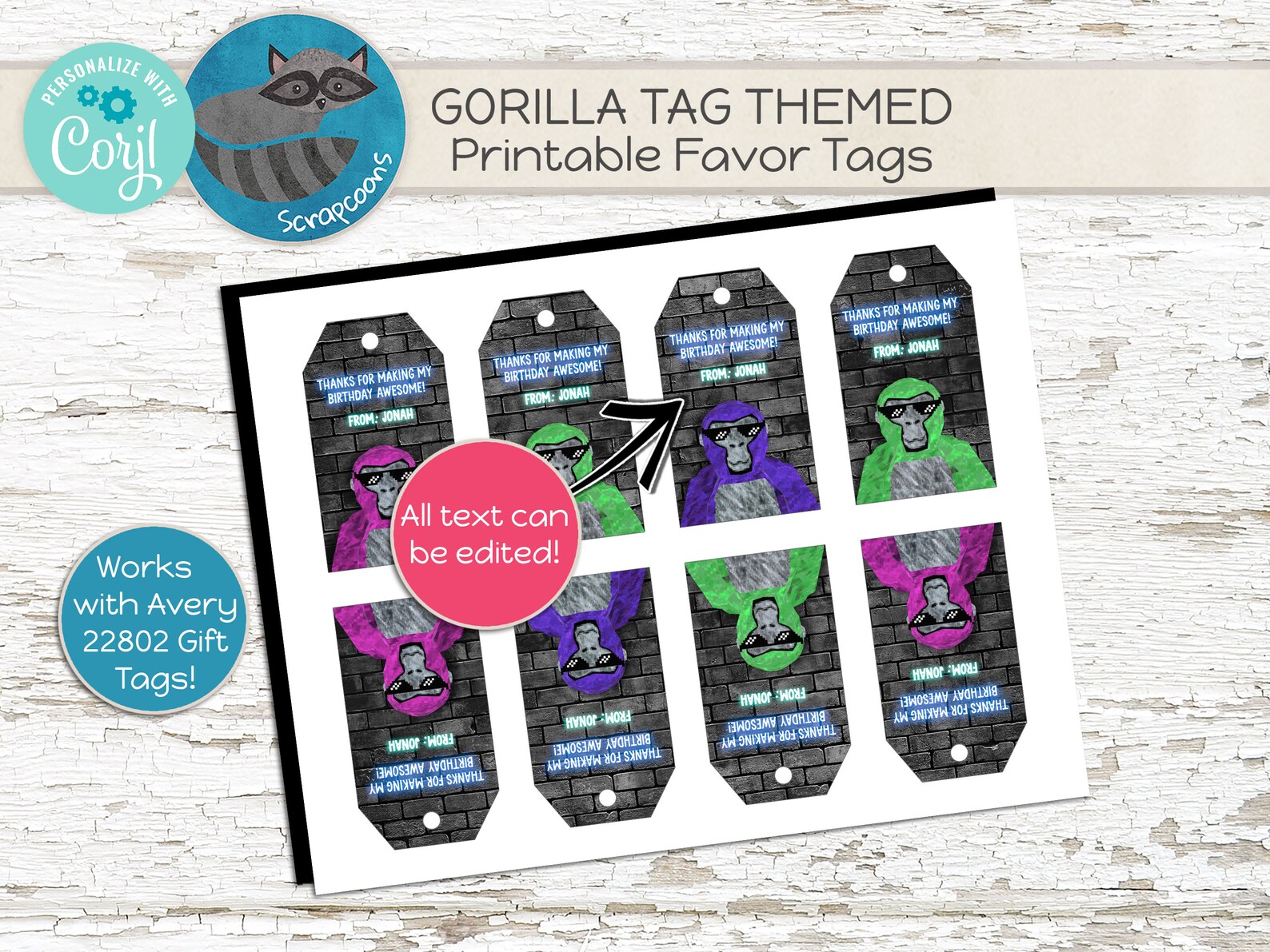 Gorilla Tag Themed Party Favor Tags - Printable and Ready to Print at ...