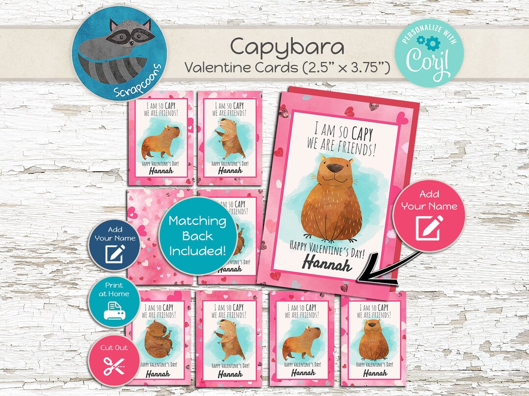 Capybara Valentine's Day Card Printable - Etsy