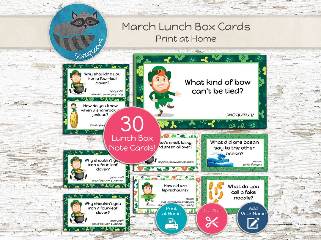 St. Patrick's Day Lunchbox Notes and Riddles for Kids Month of March - Etsy