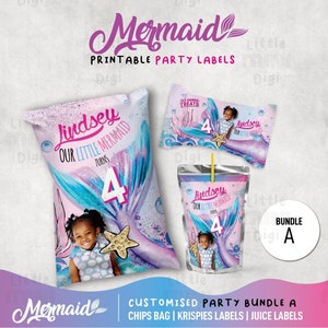 Custom Mermaid-themed Party Printable Labels, Ocean Birthday Party Pack ...