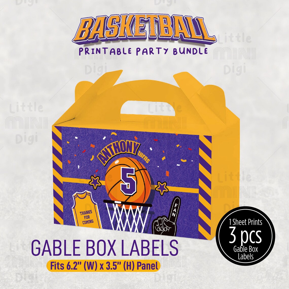 Basketball Party Labels, Boys Sports Team Chips Bag, Krispies, Gable ...