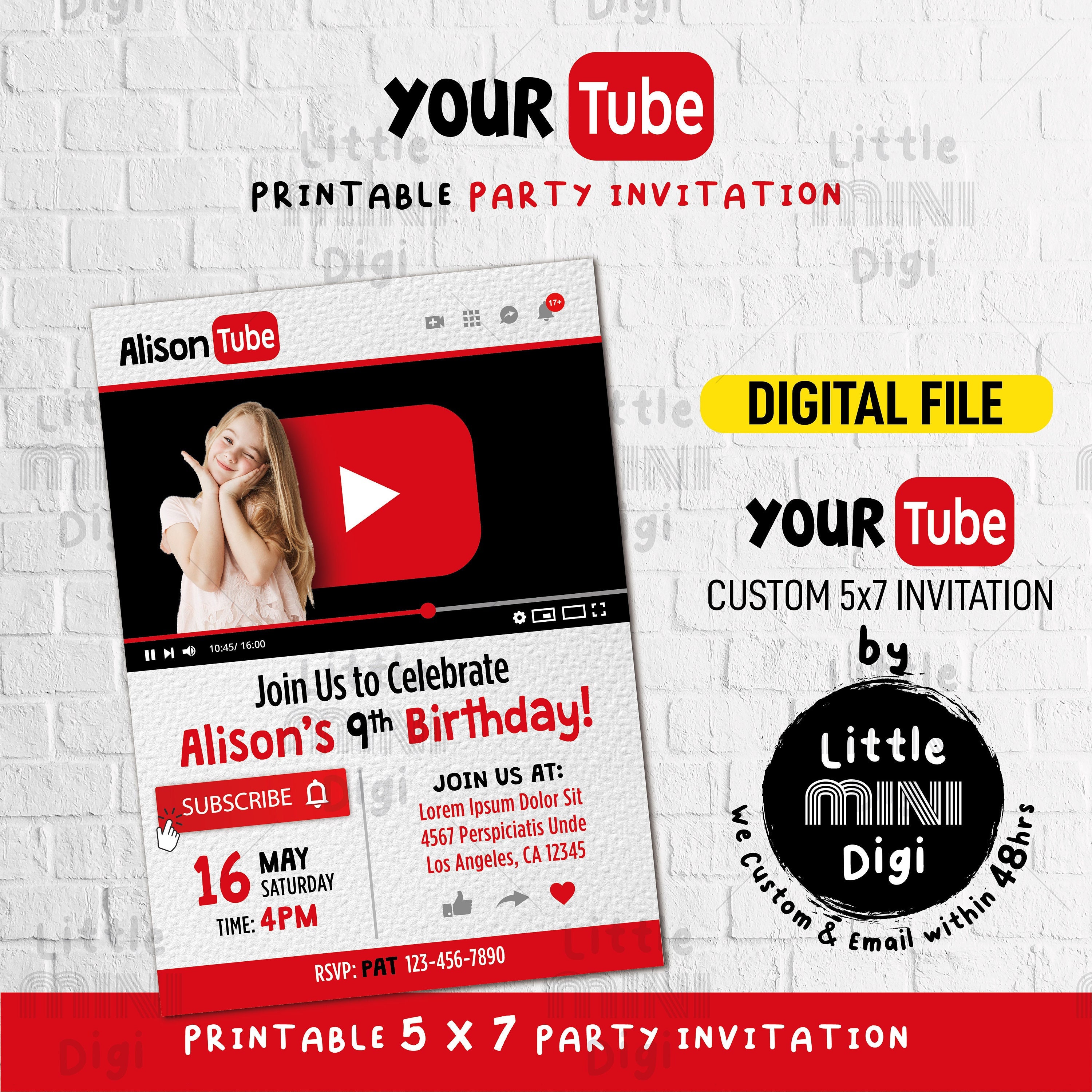 Custom Youtube Social Media Theme Birthday Invitation - Etsy Custom Youtube Social Media Theme Birthday Invitation - Etsy
