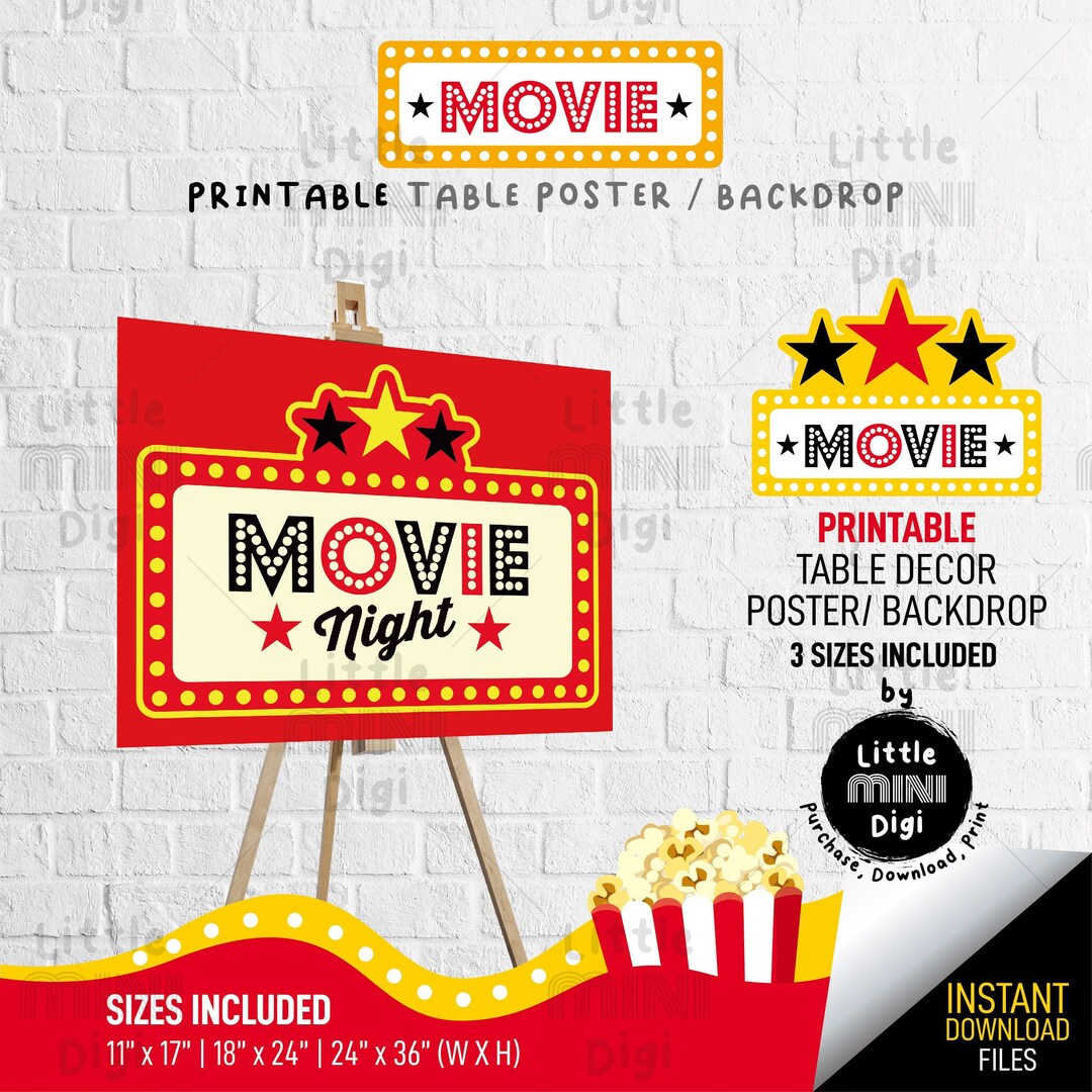 Printable MOVIE Theme Poster Backdrop, Movie Party Table Decoration ...