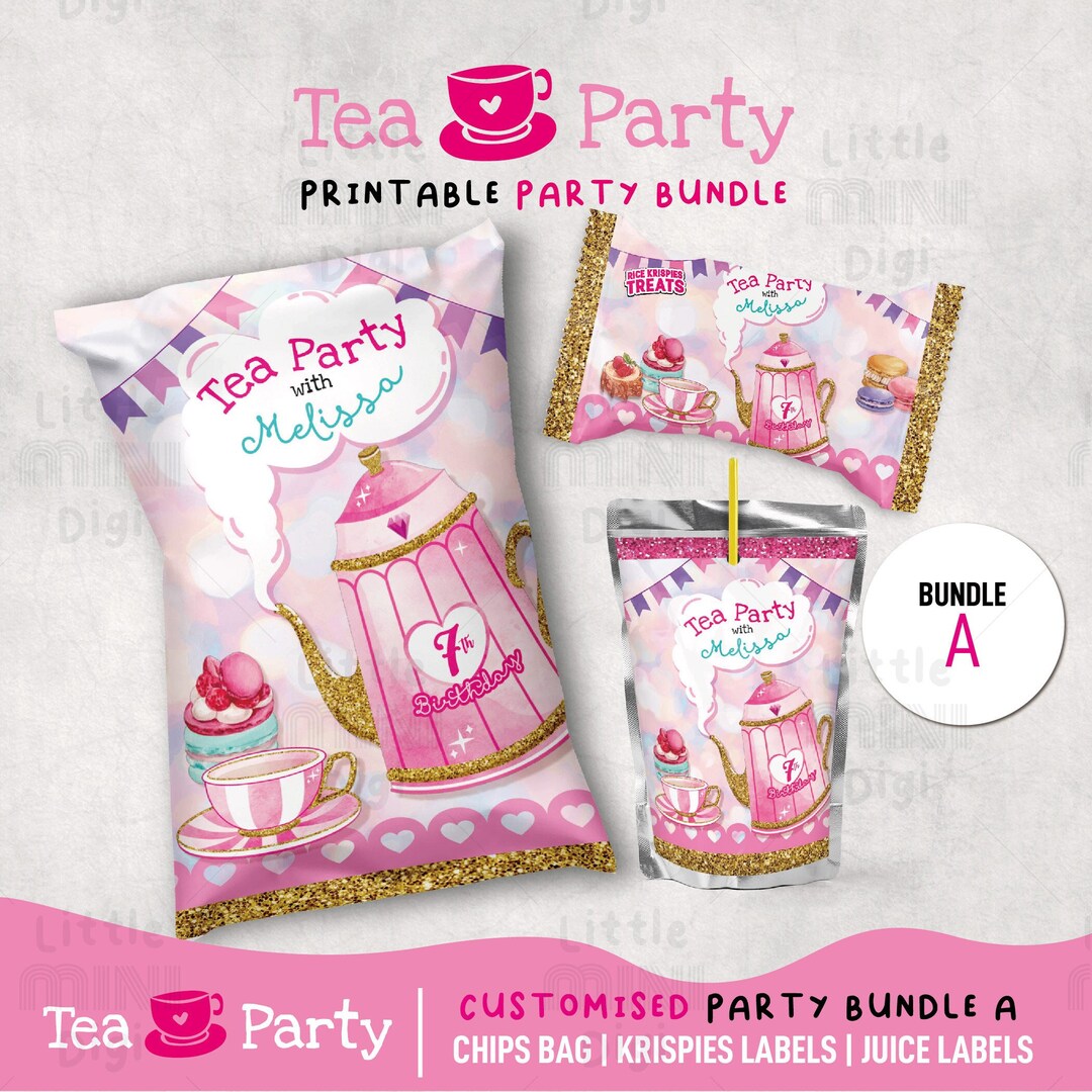 Custom Tea Party Bundle, Printable Tea Birthday Party Pack, Girls Tea Birthday Party Favors - Etsy