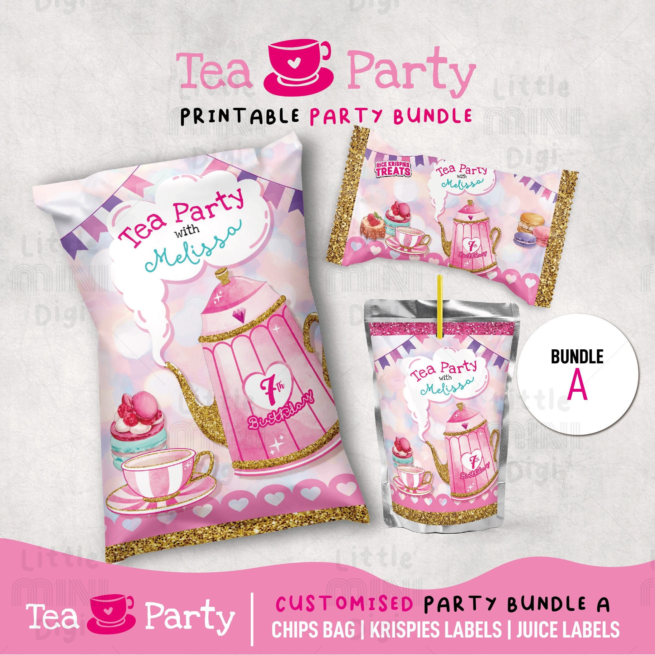 Custom Tea Party Bundle, Printable Tea Birthday Party Pack, Girls Tea ...