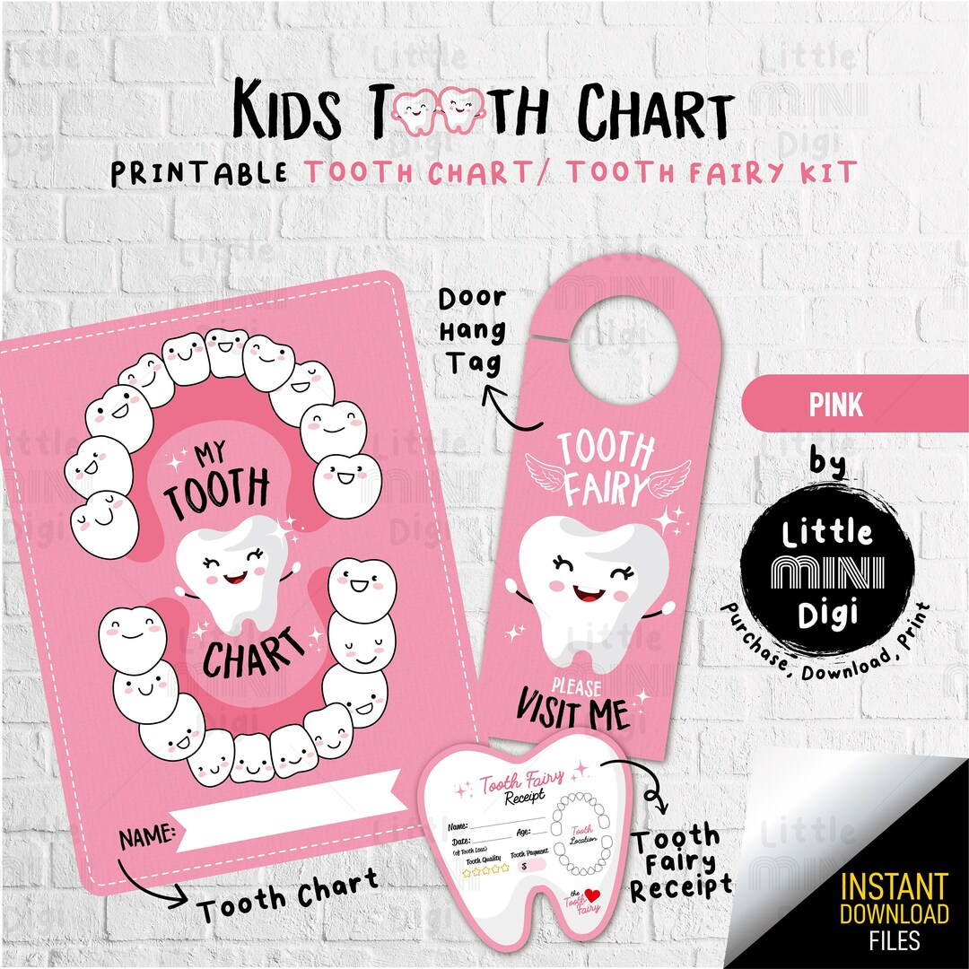 Printable Kids Pink Tooth Fairy Kit, Tooth Chart, Tooth Fairy Receipt ...