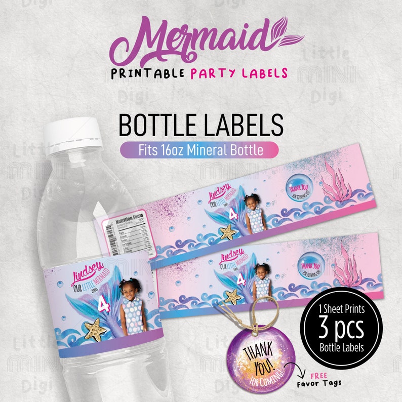 Custom Mermaid-themed Party Printable Labels, Ocean Birthday Party Pack ...