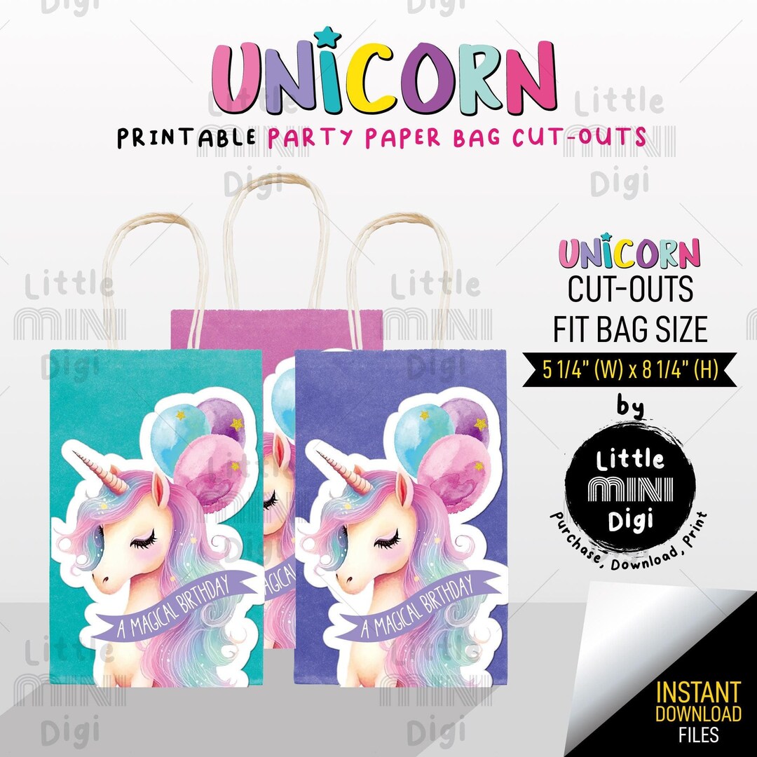 Printable Unicorn Party Bag Labels, Unicorn Loot Bag Cut-out Labels ...