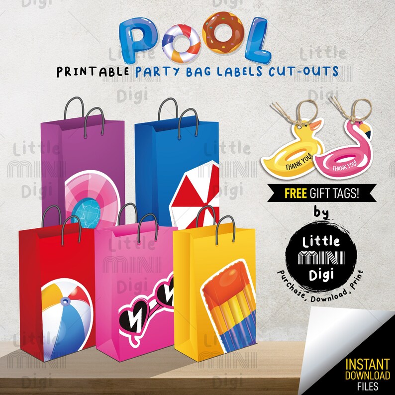 Printable Pool Birthday Party Bag Labels Summer Party Bag - Etsy
