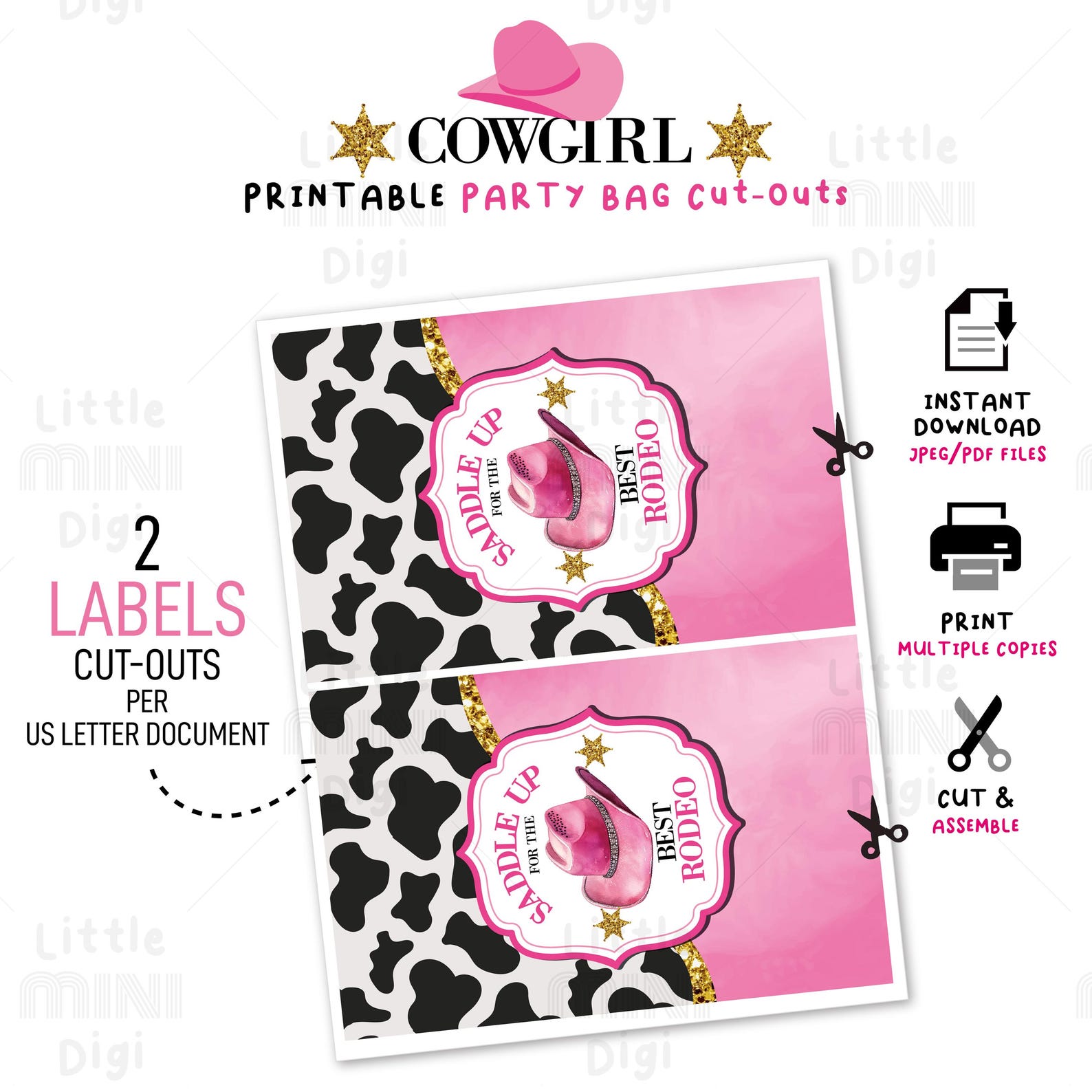 Cowgirl Party Bag Labels: Printable Loot Bag Cut-outs (digital JPEG/PDF ...