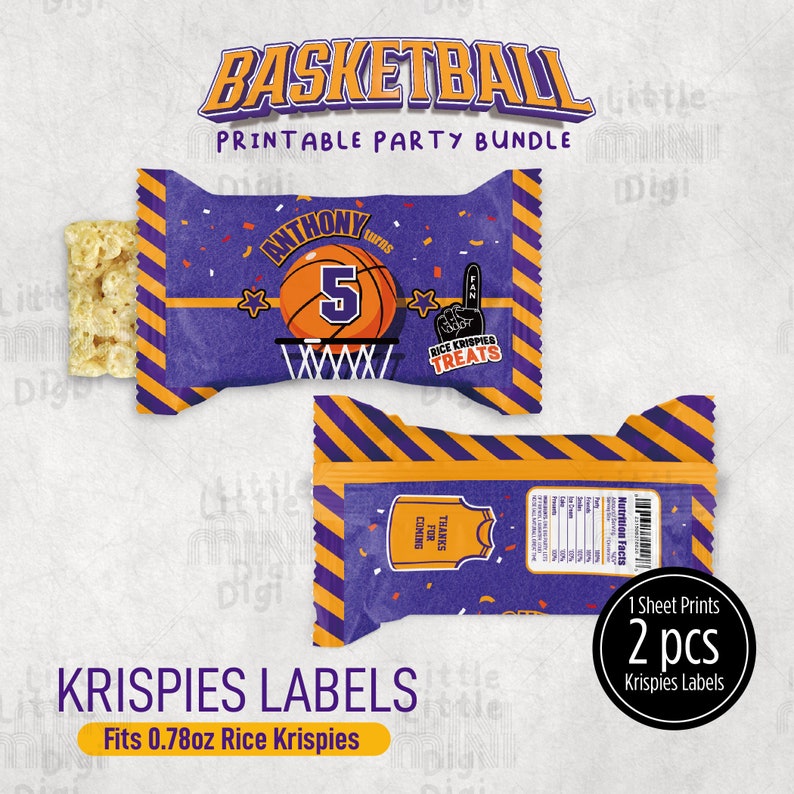 Basketball Party Labels, Boys Sports Team Chips Bag, Krispies, Gable ...