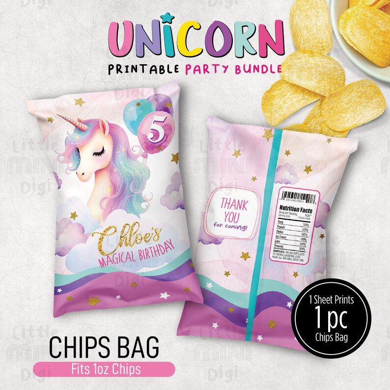 CUSTOM Unicorn Birthday Party Labels, Custom Name & Age, Printable ...