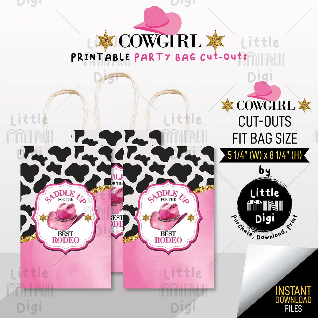 Cowgirl Party Bag Labels: Printable Loot Bag Cut-outs (digital JPEG/PDF ...