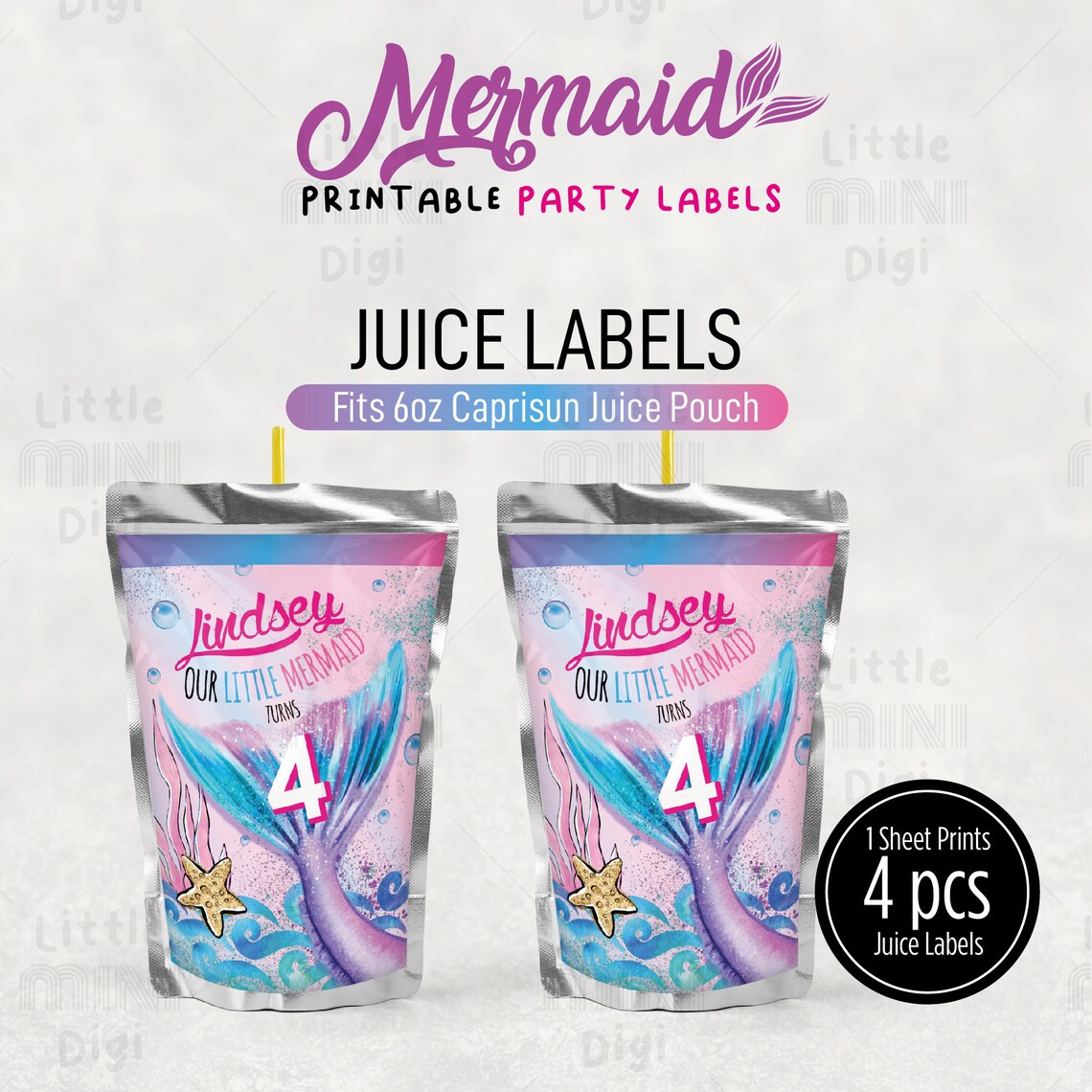 Custom Mermaid-themed Party Printable Labels, Ocean Birthday Party Pack ...